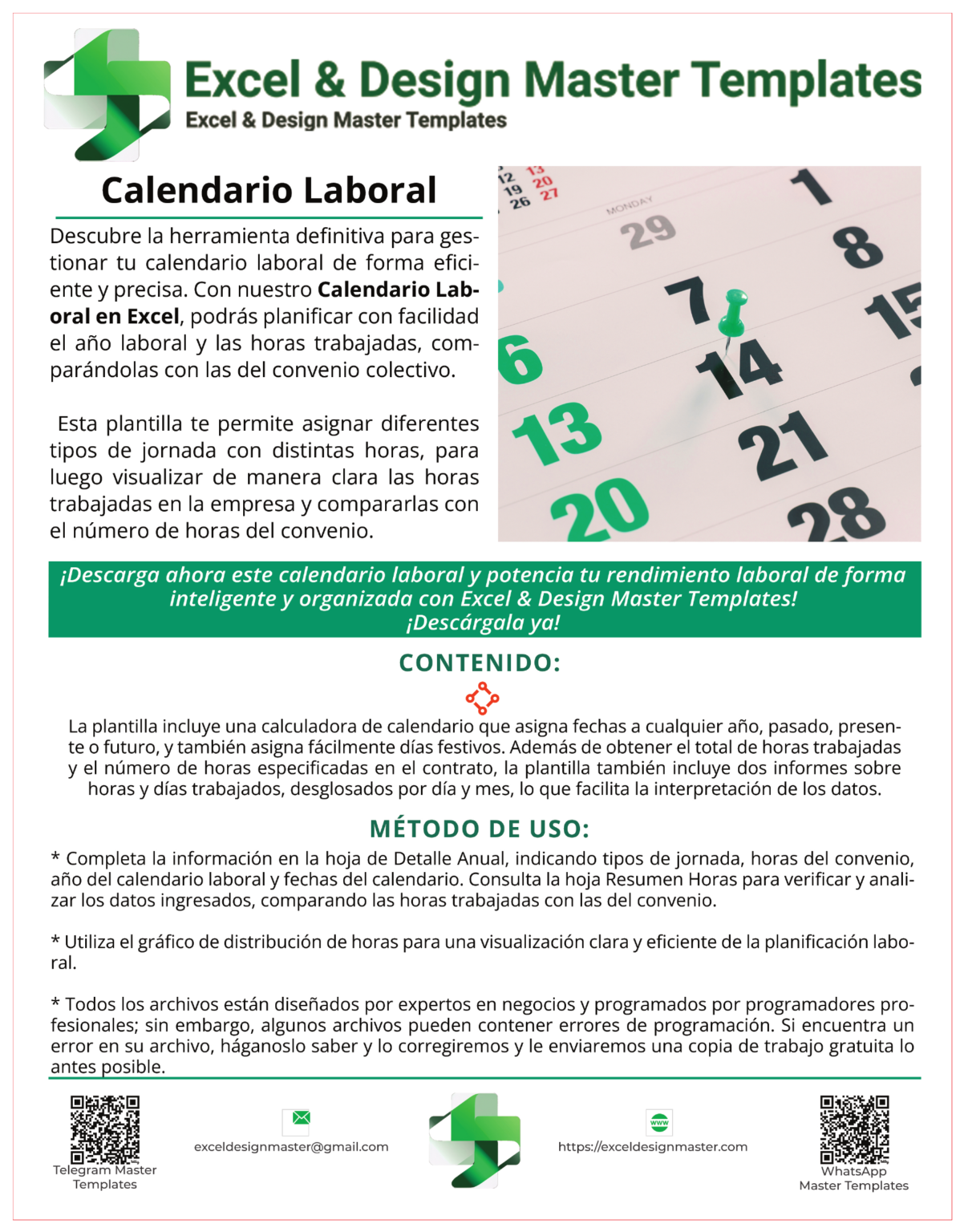 Calendario Laboral – Excel & Design Master Template